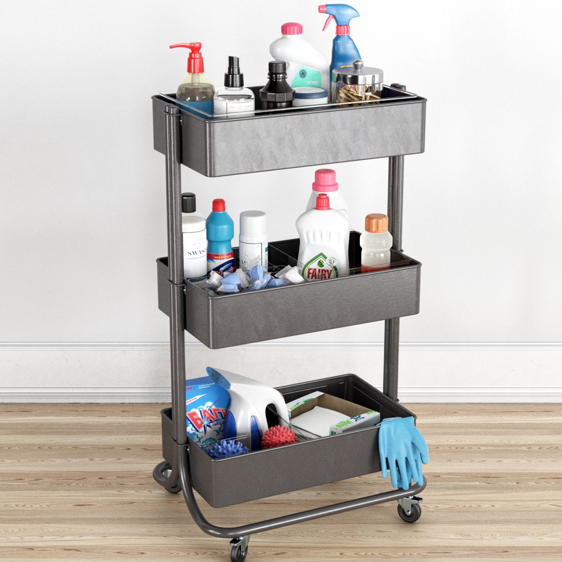 Multipurpose Janitorial Cart With Cleaning Supplie 3D Model for VRay ...