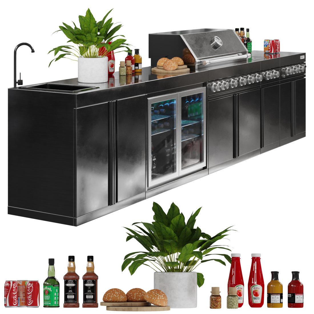 Outdoor Kitchen 006 - 3D Model for VRay, Corona