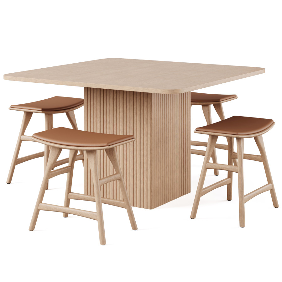 Hill Dining Table And Osso Stool - 3D Model for VRay, Corona