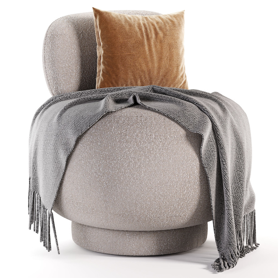 Vintage Style Poof Chair In Bouclé - 3D Model for Corona
