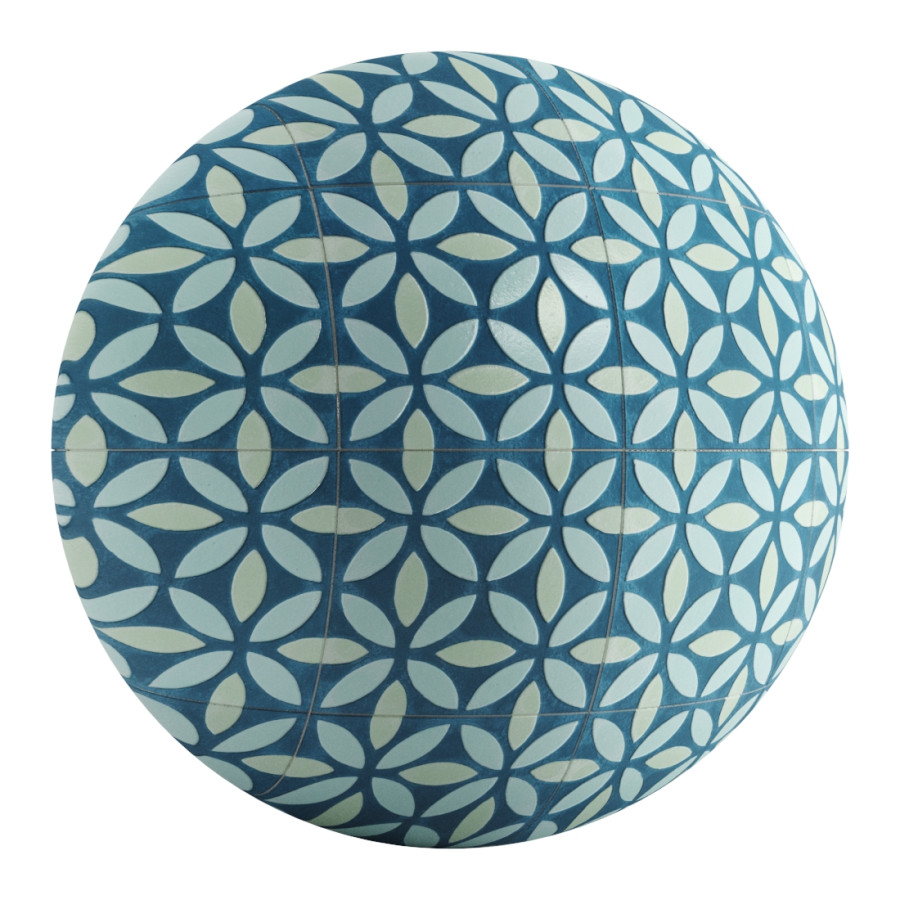 Ceramic Tile Aqua Blossom 4k Pbr Seamless Texture / PBR Material | CGMood