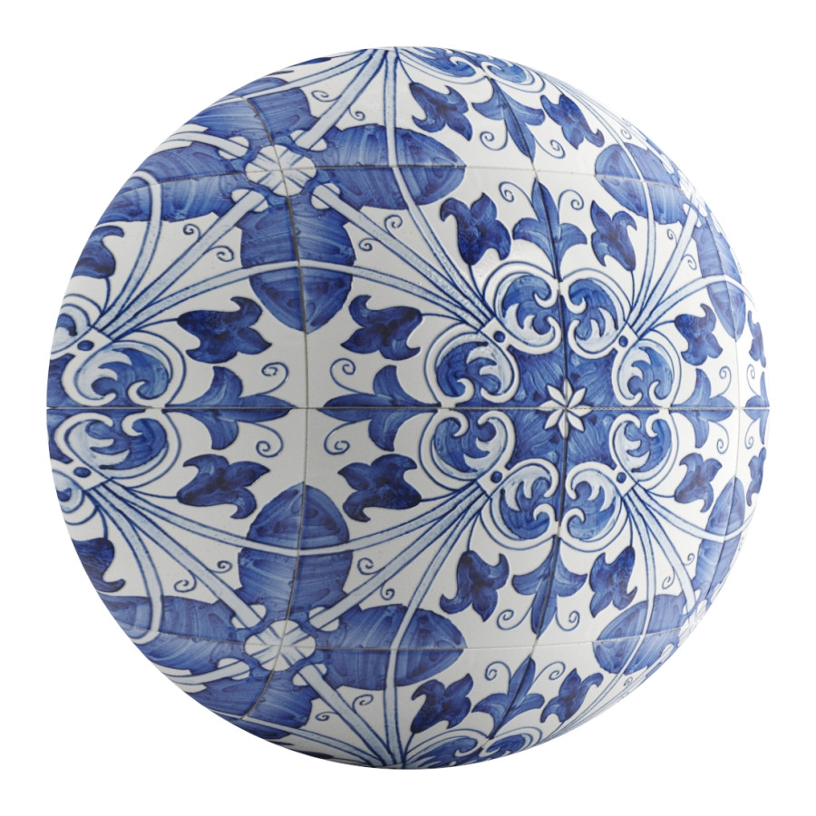 Ceramic Tile Almoster Blue 4k Pbr Seamless - 3D Model for VRay, Corona ...