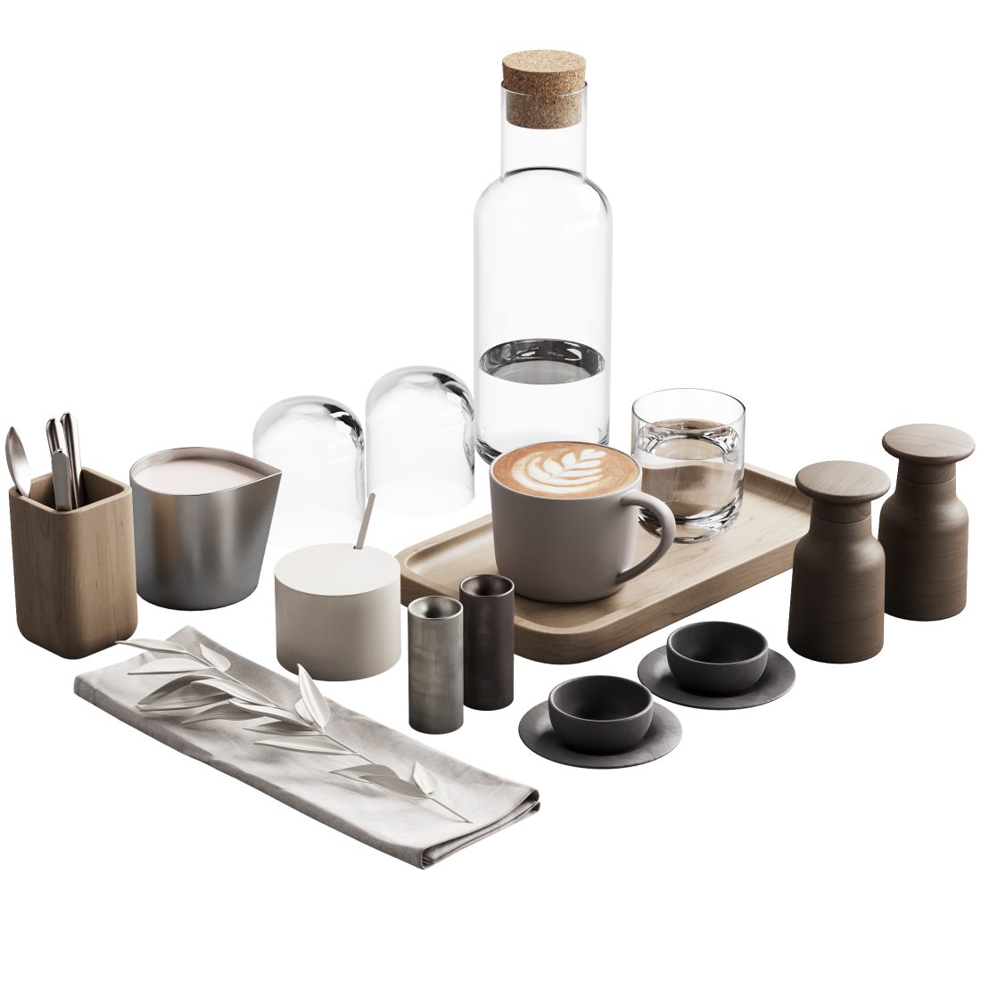 510 Dishes Decor Set 17 Coffee And Water Kit - 3D Model for VRay, Corona