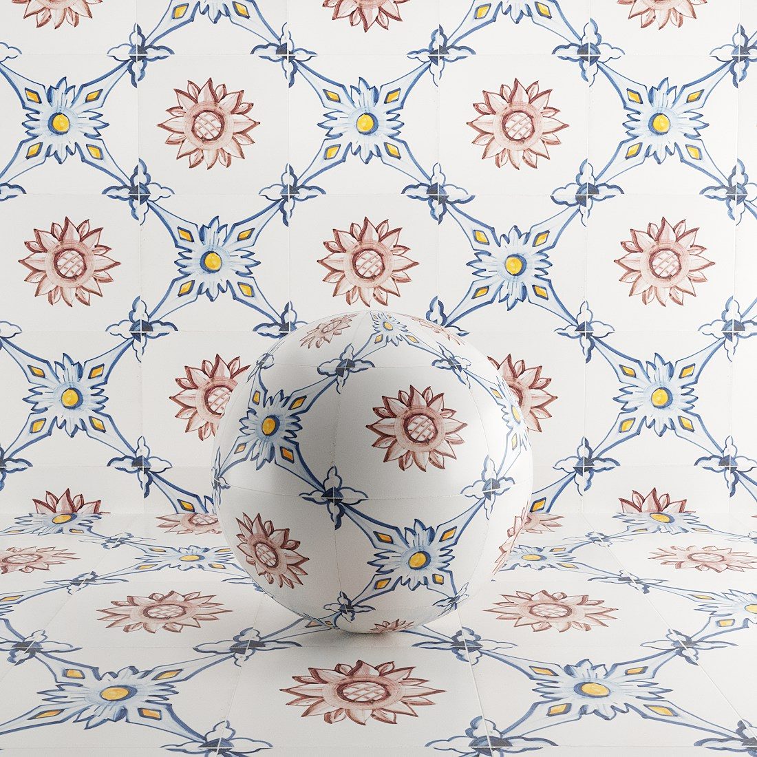 Ceramic Tile Azulejo Pombalino 4k Pbr Seamless Texture / PBR Material ...