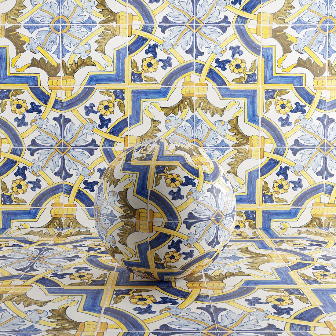 Ceramic Tile Azulejo Xabregas 4k Pbr Seamless - 3D Model for VRay ...