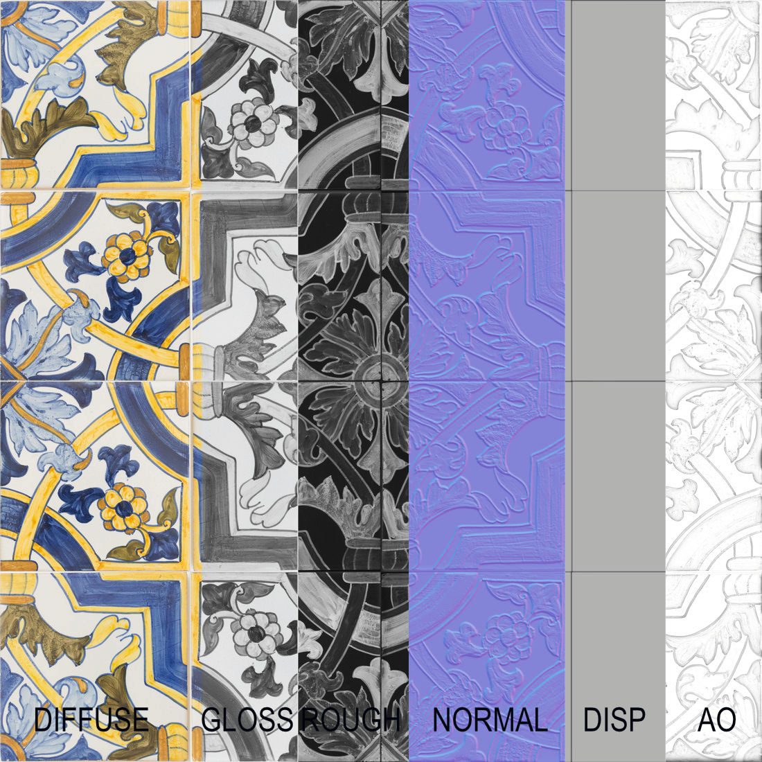 Ceramic Tile Azulejo Xabregas 4k Pbr Seamless - 3D Model for VRay ...
