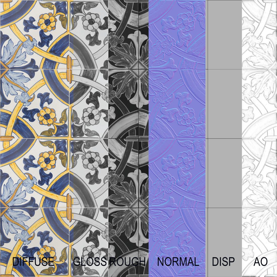 Ceramic Tile Azulejo Xabregas 4k Pbr Seamless - 3D Model for VRay ...