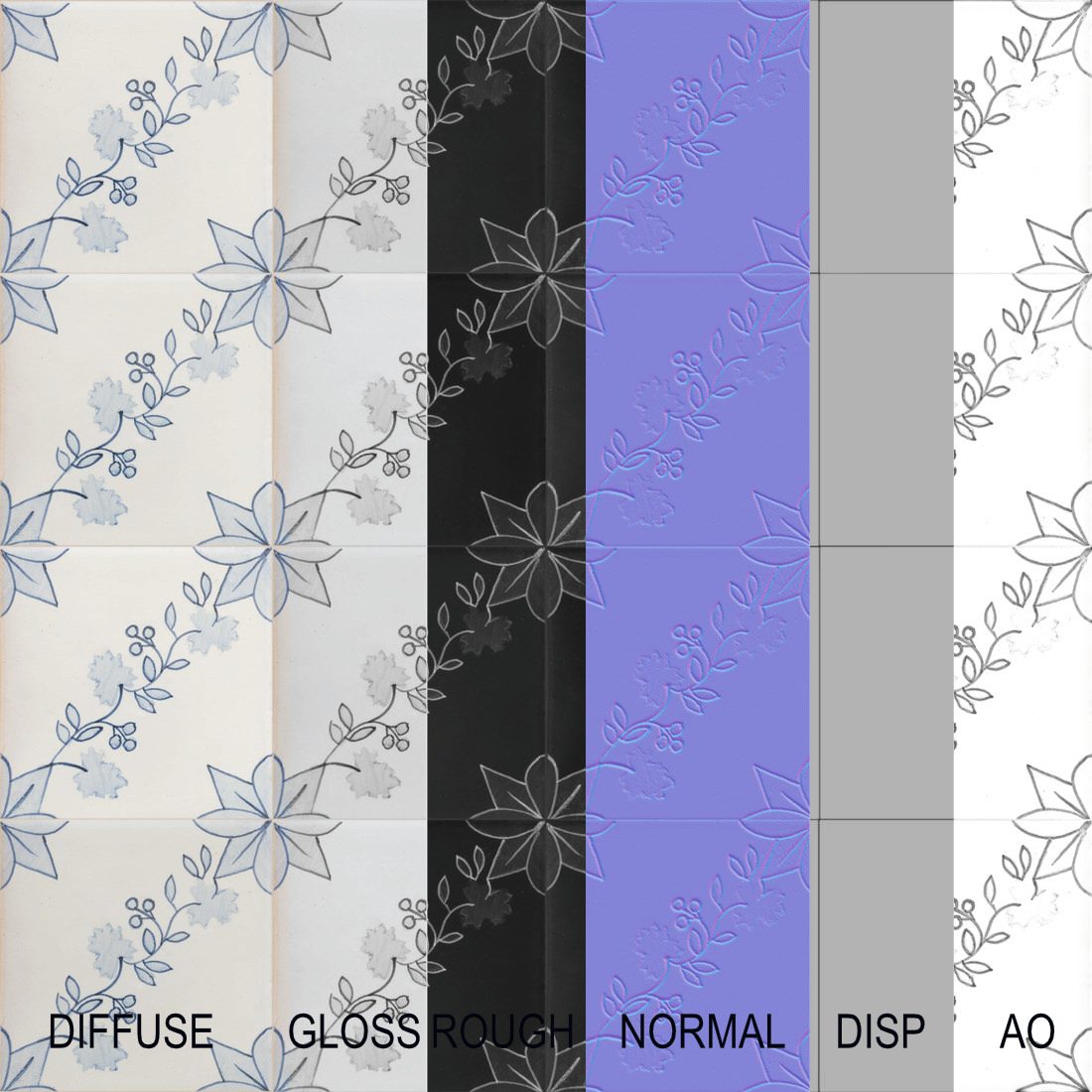 Ceramic Tile Azulejo Bicha Azul 4k Pbr Seamless Texture / PBR Material ...
