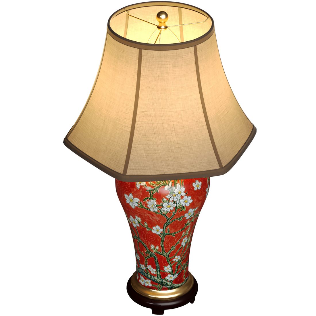 Red Ceramic Nightstand Chinese Table Lamp - 3D Model for VRay, Corona
