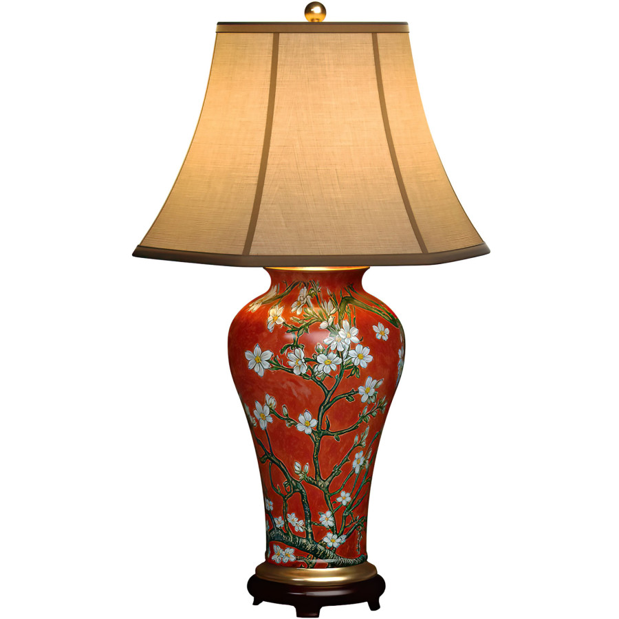 Red Ceramic Nightstand Chinese Table Lamp - 3D Model for VRay, Corona