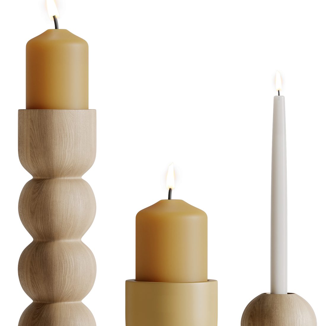 Set Of Candles - 3D Model for VRay, Corona
