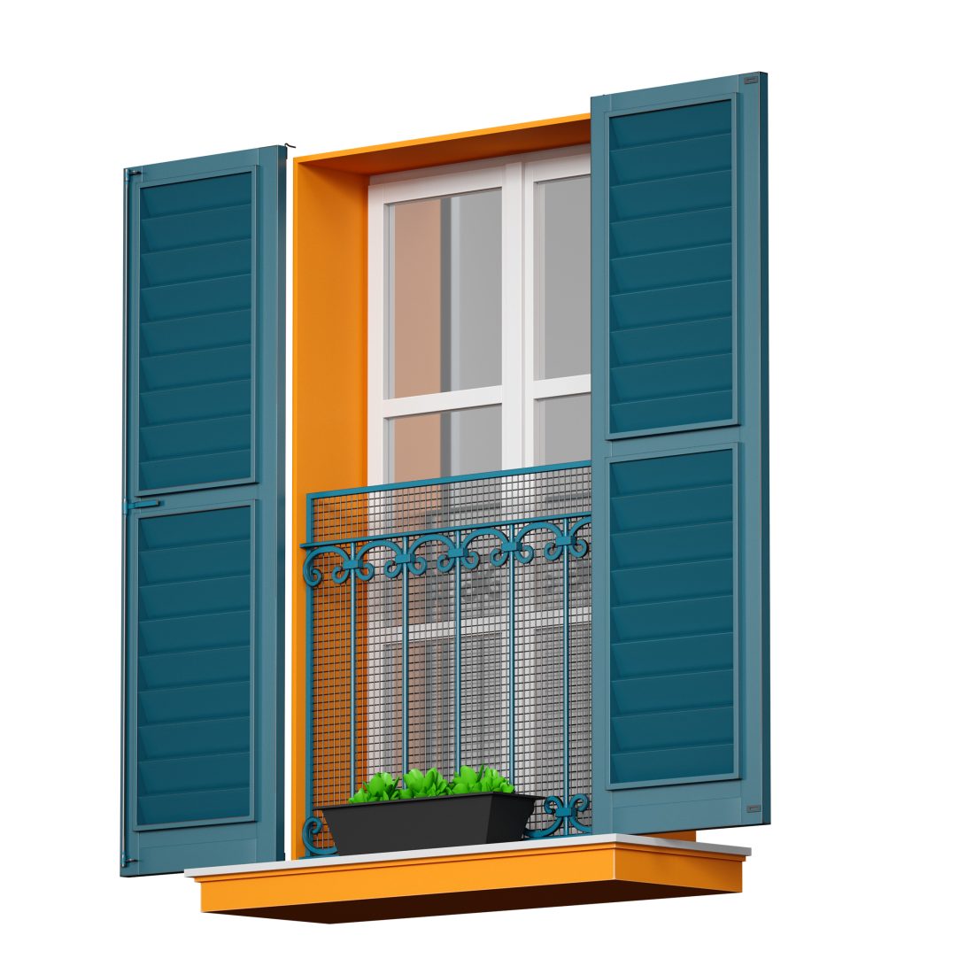 Facade Window With Louvered Shutters - 3D Model for FStorm, VRay, Corona