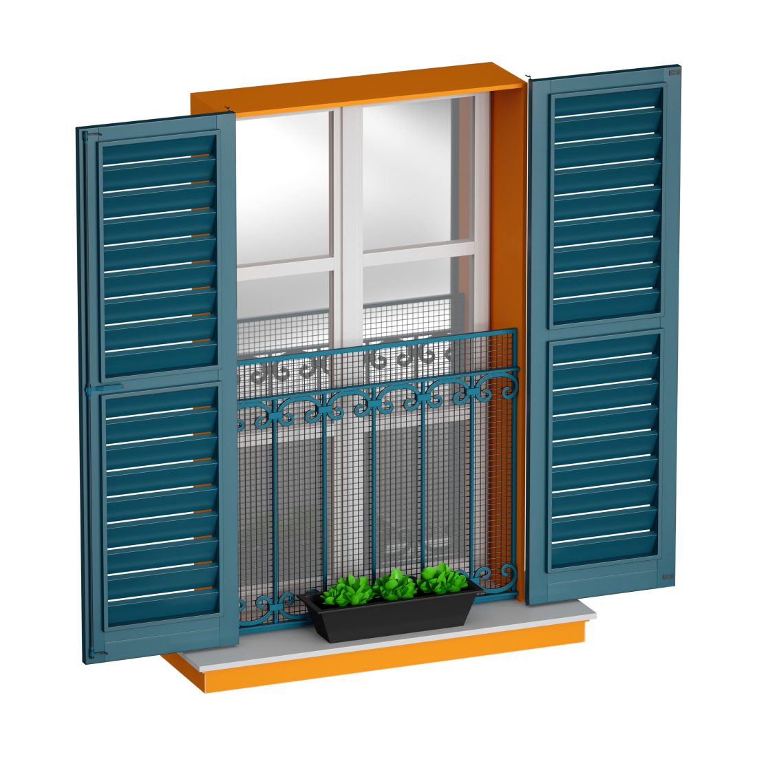 Facade Window With Louvered Shutters 3D Model for FStorm, VRay, Corona ...