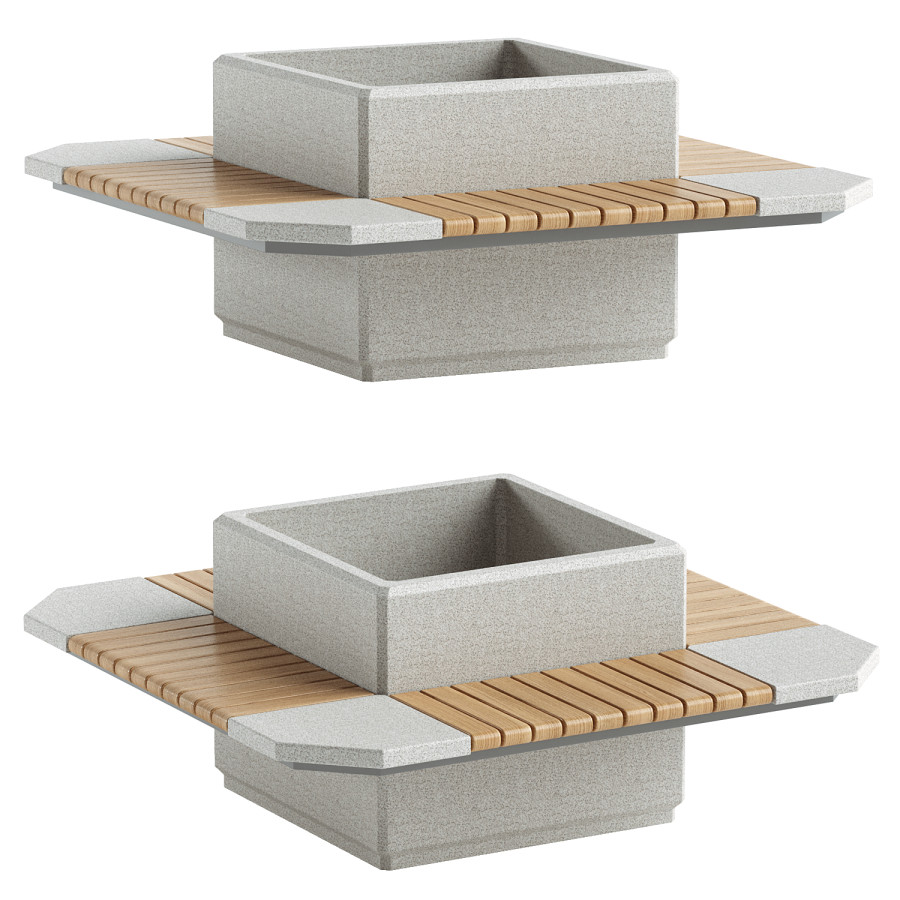 Square Planter Bench 227 - 3D Model for VRay, Corona