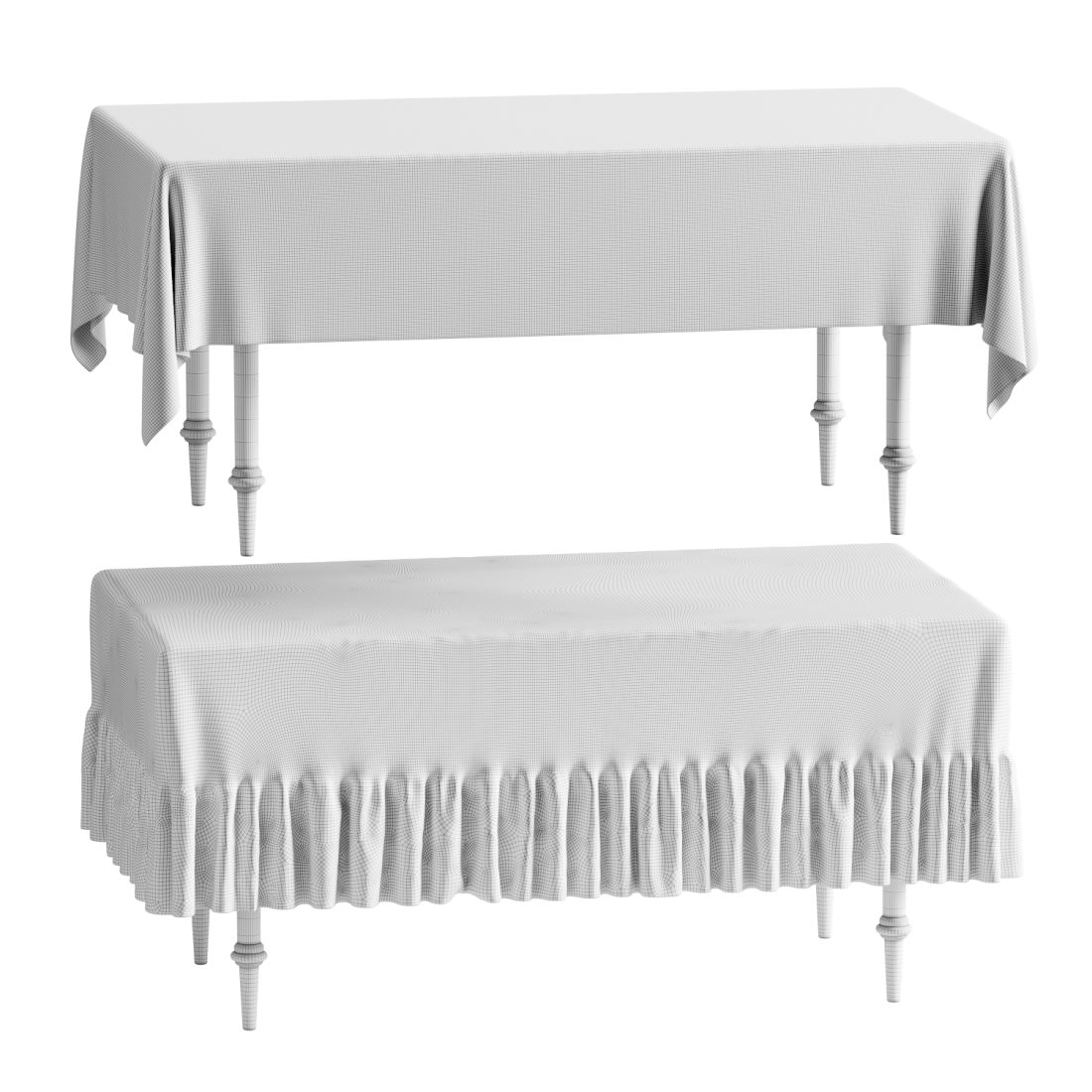 Tablecloth On Square Table With Table - 3D Model for VRay, Corona