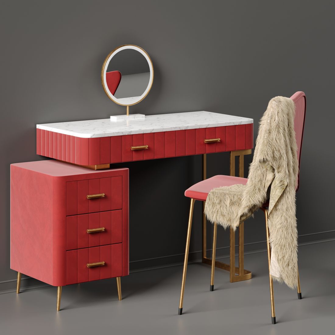 Multi Color Velvet Dressing Table - 3D Model for VRay, Corona