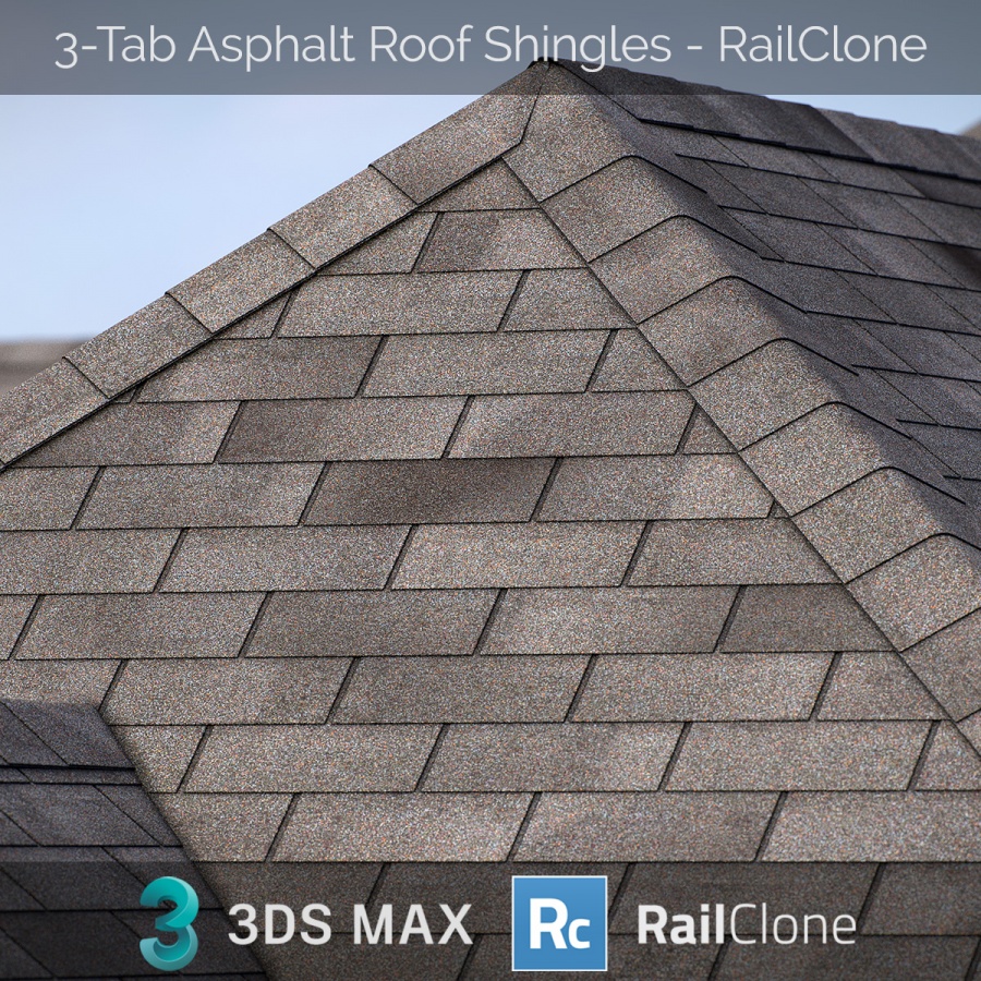 Railclone Preset Of 3-tab Asphalt Roof Shingles - 3D Model for VRay