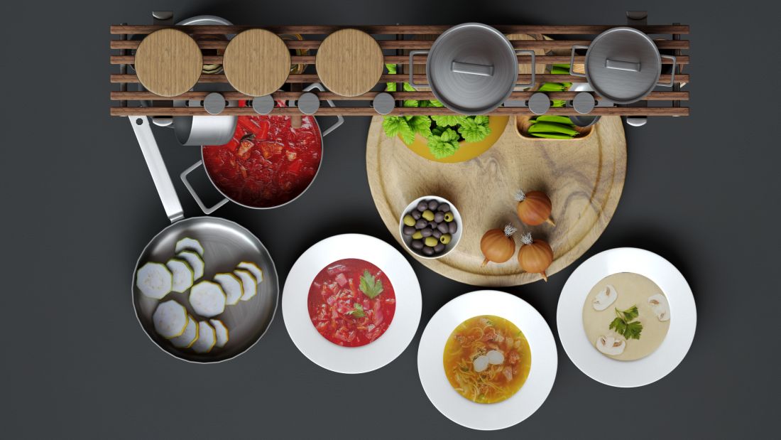 Kitchen Set Storage Racks Gsf701+cooking Pots - 3D Model for VRay