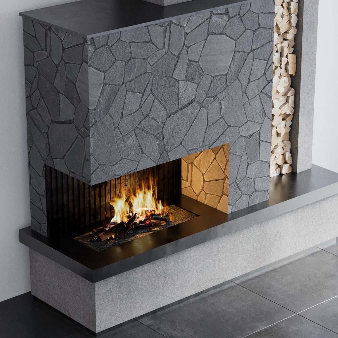 Fireplace 06 - 3D Model for VRay, Corona