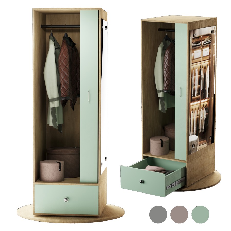 Full-length Mirror And Storage, Wardrobe, Oak - 3D Model for Corona