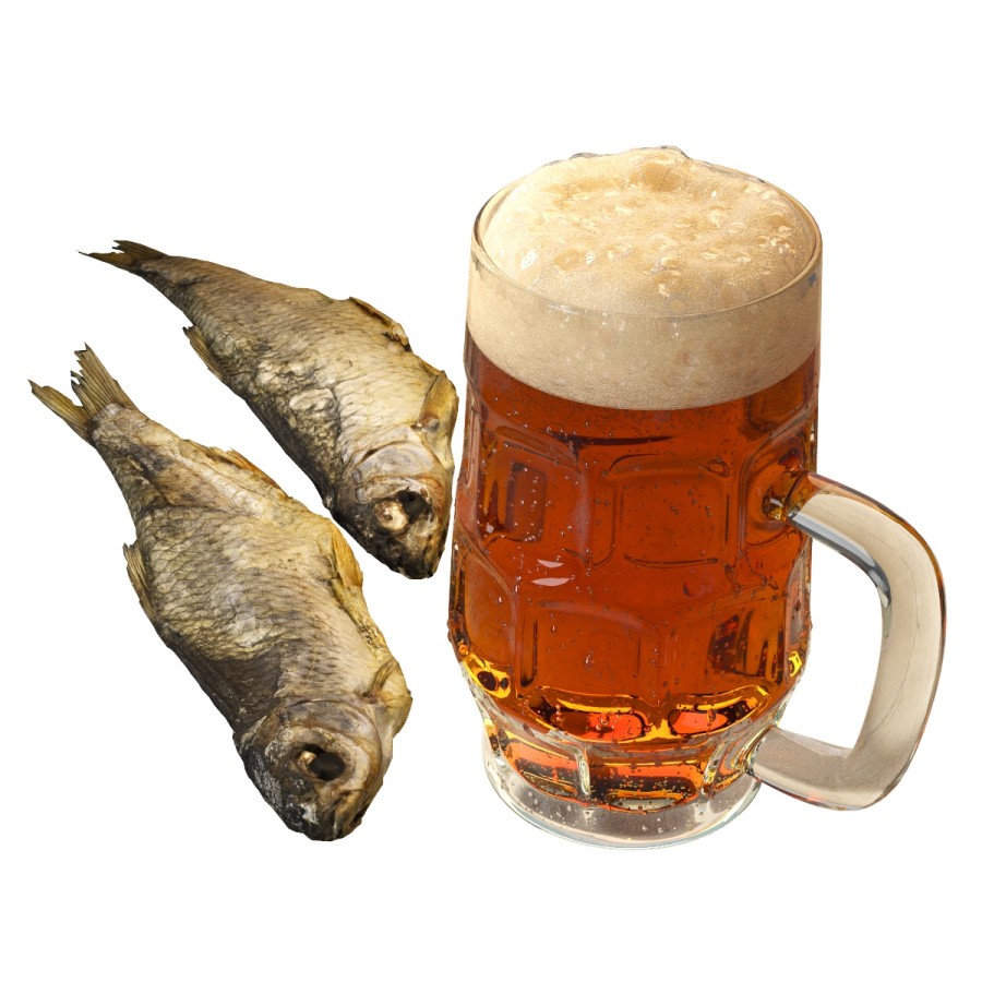 Beer In A Mug With Dried Fish - 3D Model for VRay