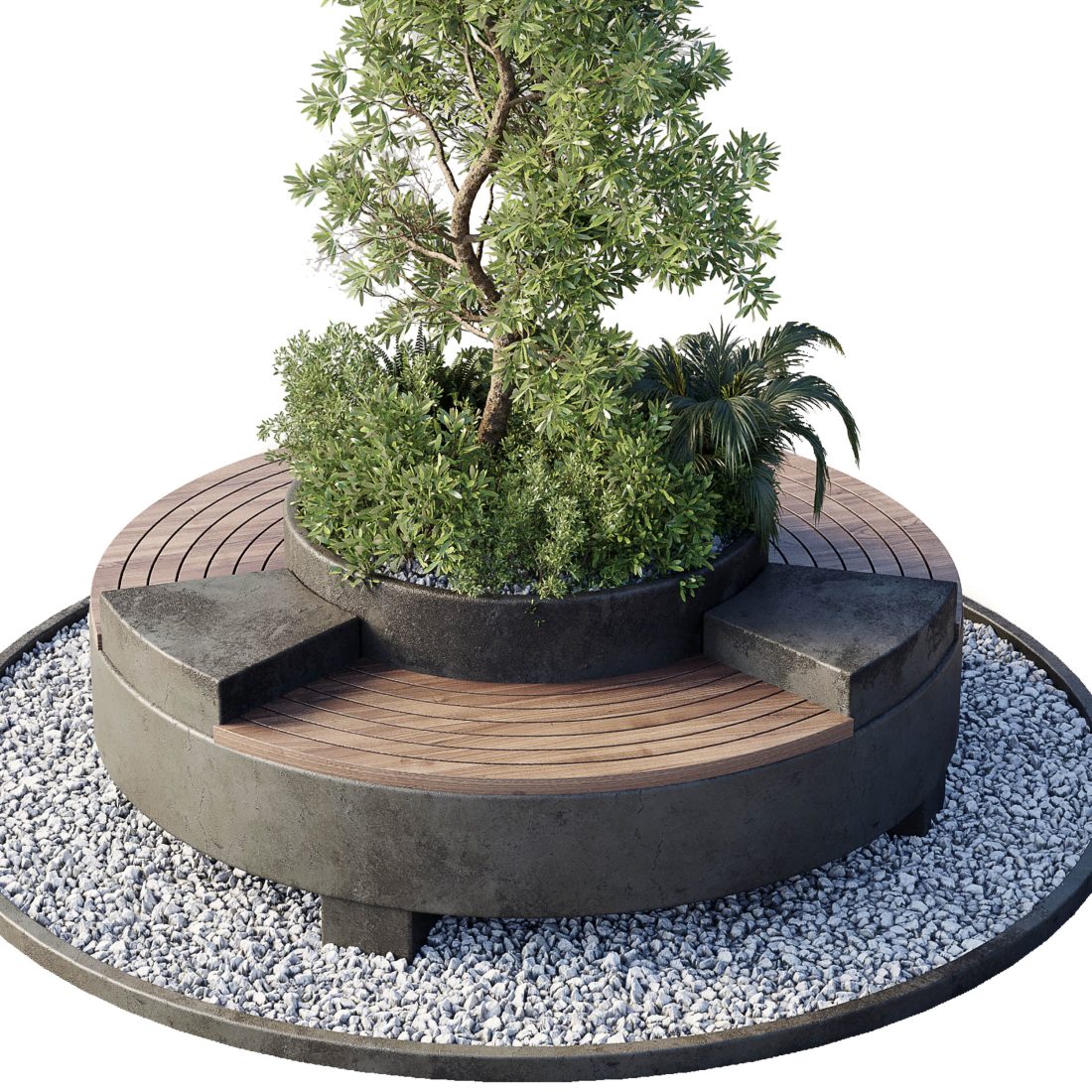 Green Benches - Set Plants Tree 25 - 3D Model for VRay, Corona