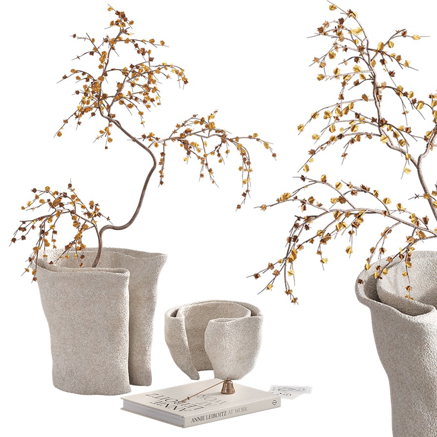 Decorative Set With A Tree Branch In Beige Vases - 3D Model for Corona