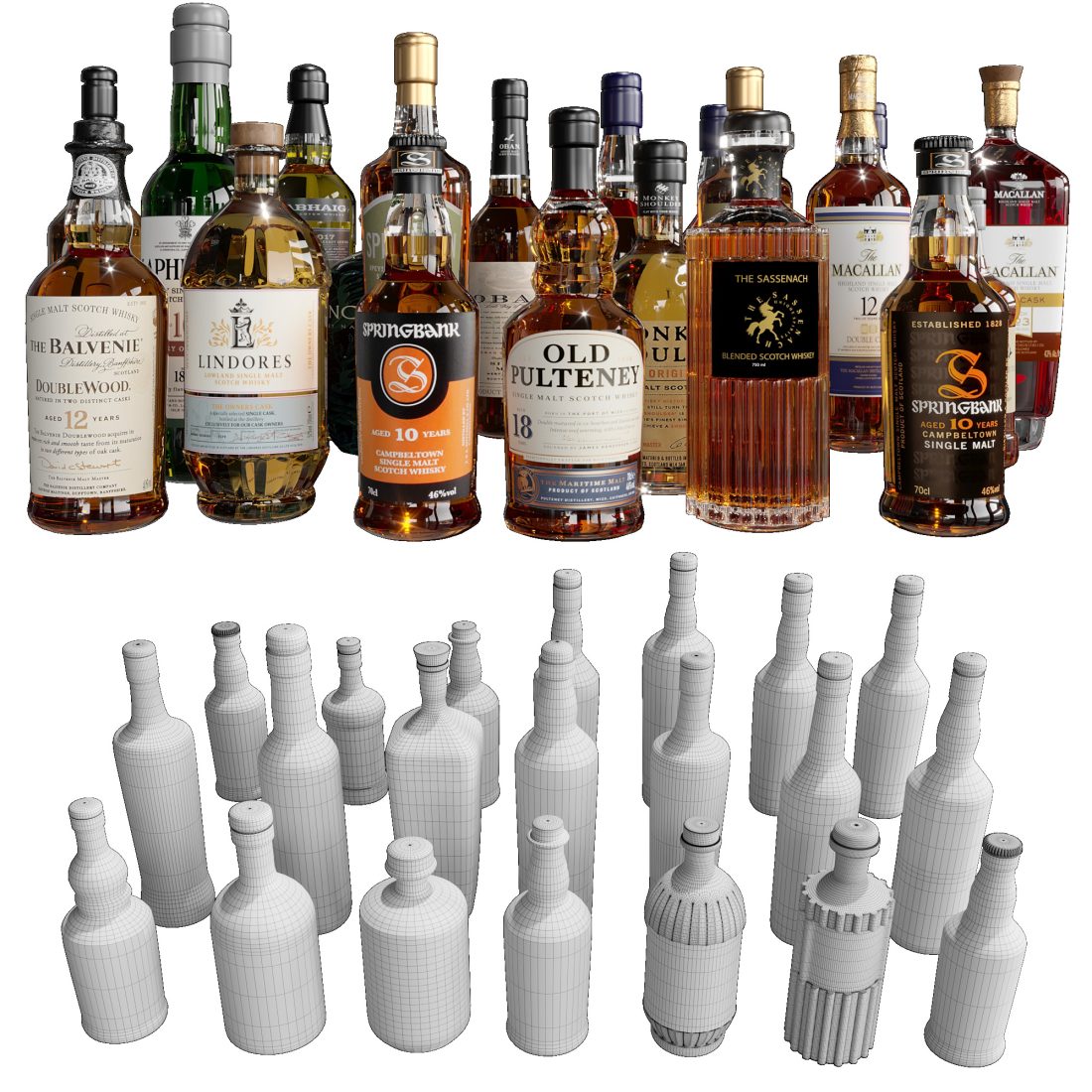 Whiskey And Scotch Bottle Collection No4 - 3D Model for VRay, Corona
