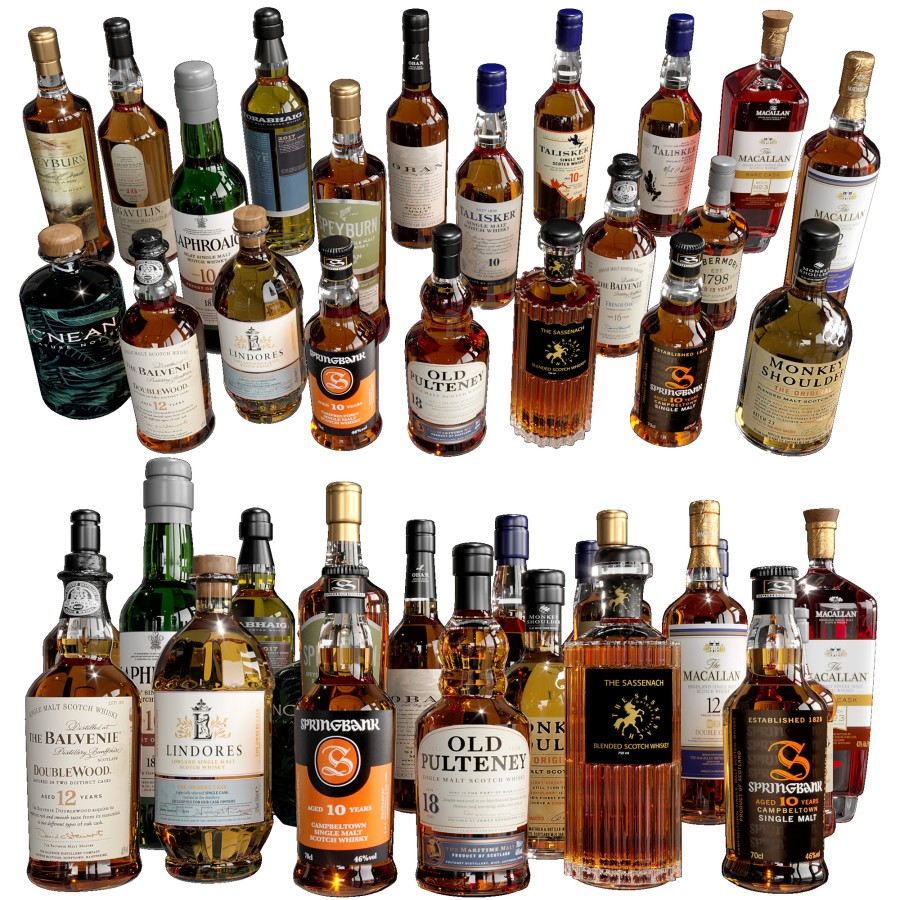 Whiskey And Scotch Bottle Collection No4 - 3D Model for Corona, VRay