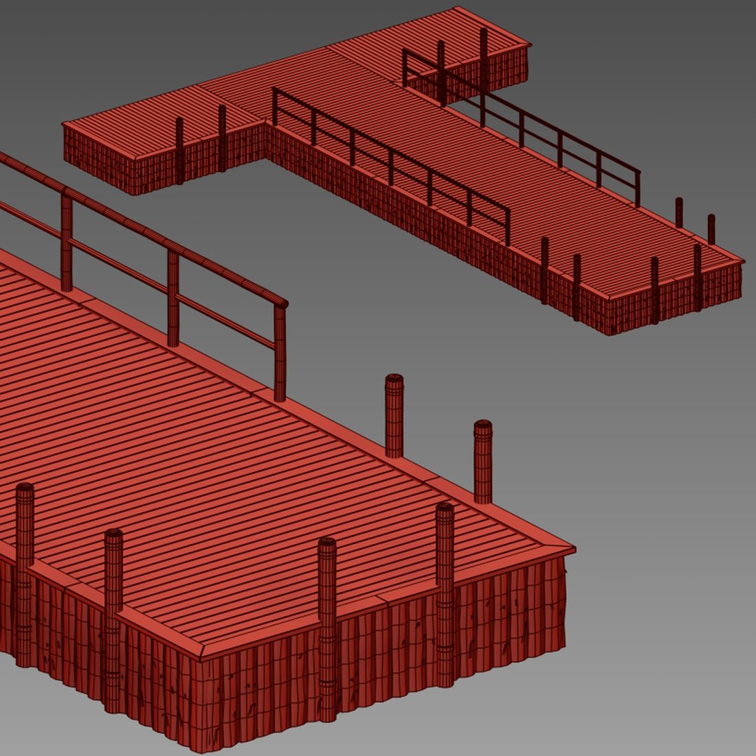 Wooden River Pier - 3D Model for FStorm, VRay, Corona