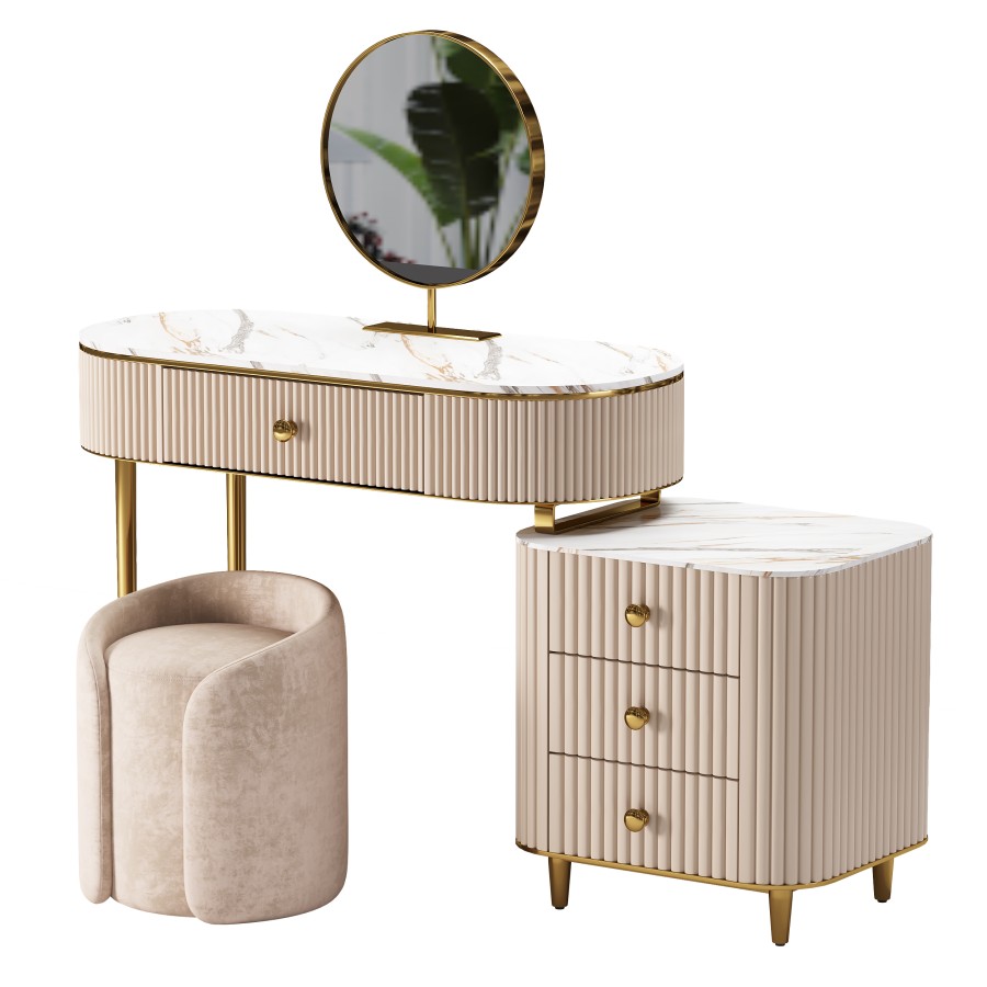 Champagne Faux Marble Top Makeup Vanity 3D Model for Corona | CGMood