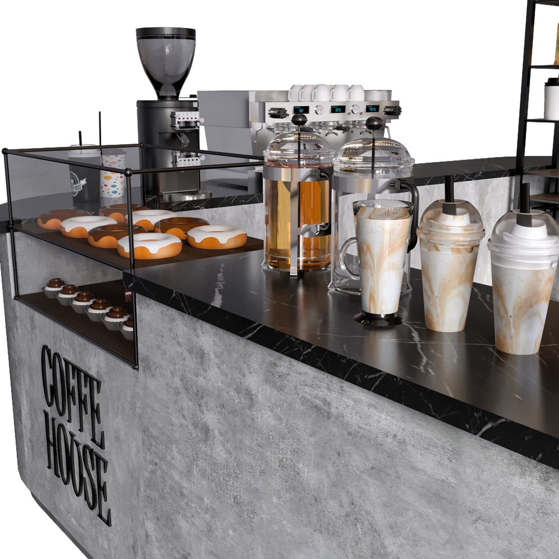 Cafe Bar No5 - 3D Model for VRay, Corona