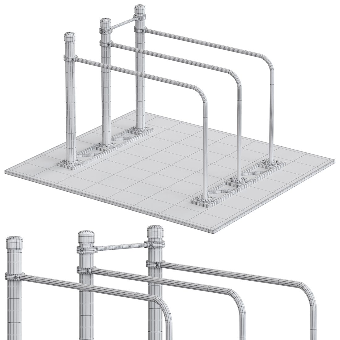 Double Curved Gym Bars - 3D Model for Corona