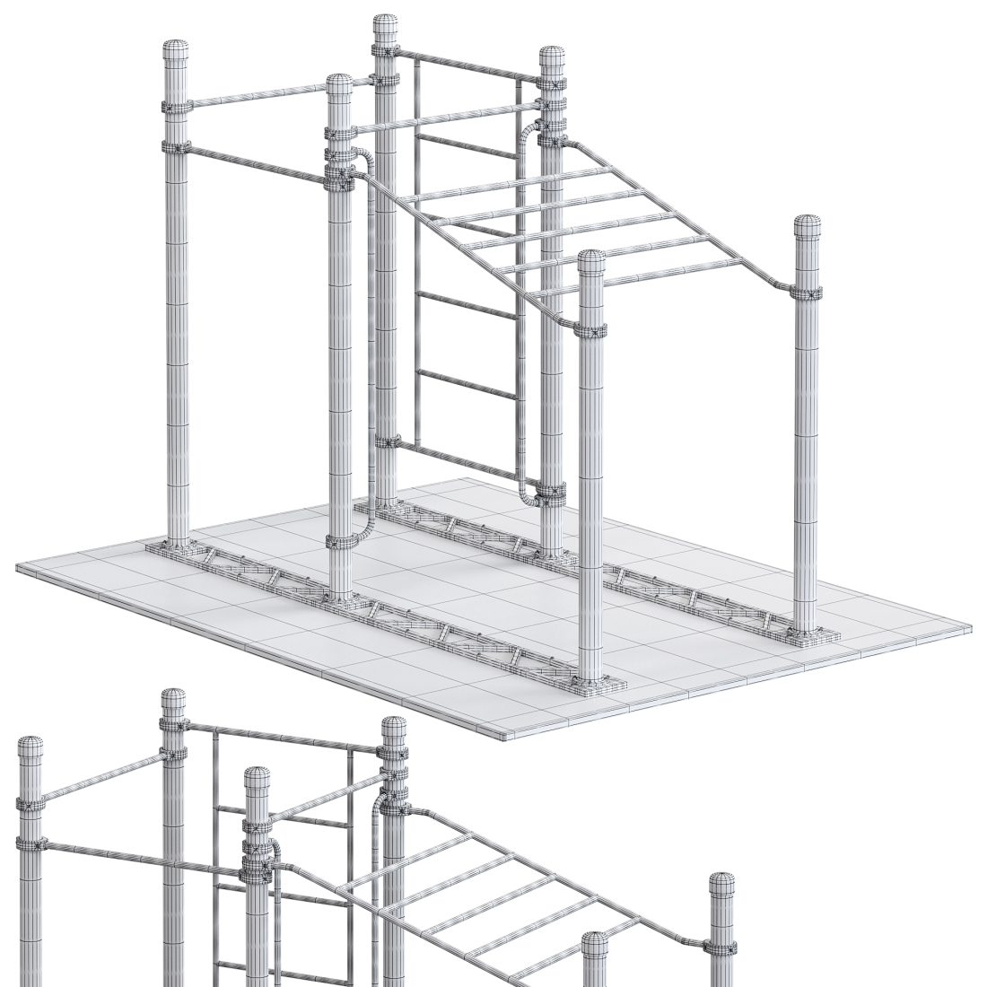 Lifting Handrail Wall Bars 3 Horizontal Bars - 3D Model for Corona