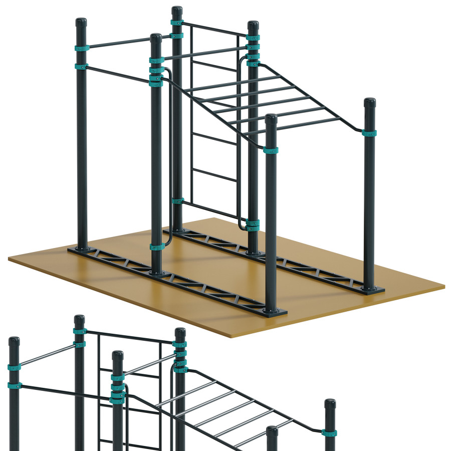 Lifting Handrail Wall Bars 3 Horizontal Bars - 3D Model for Corona
