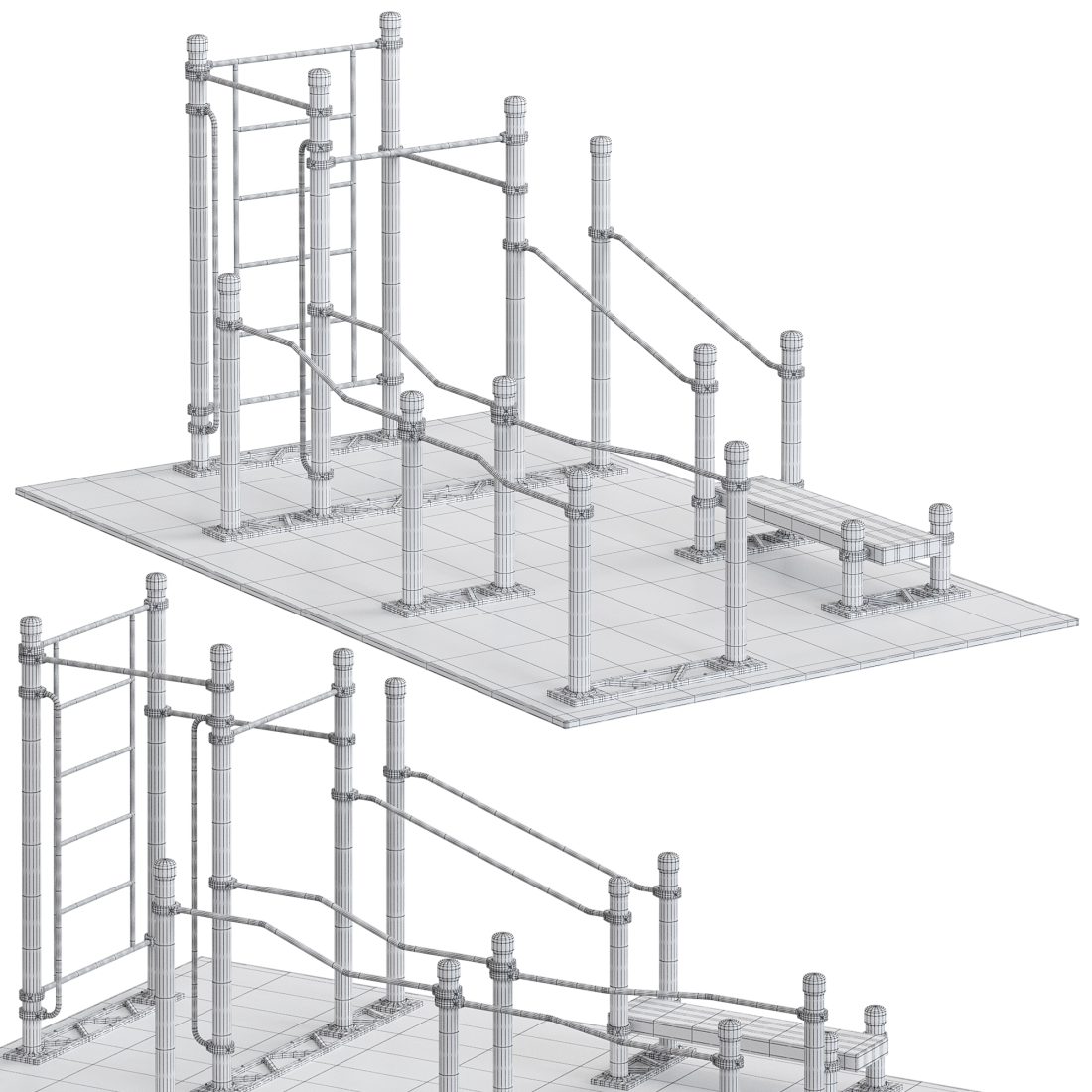 Lifting Handrail Wall Bars 3 Horizontal Bars - 3D Model for Corona