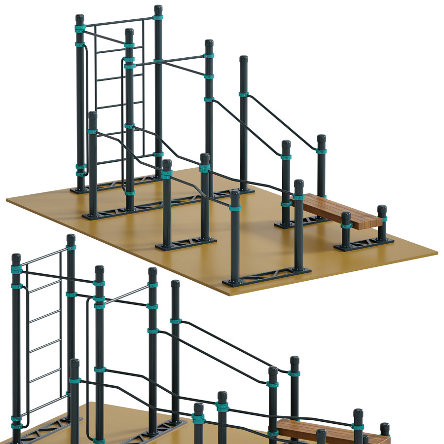 Lifting Handrail Wall Bars 3 Horizontal Bars - 3D Model for Corona