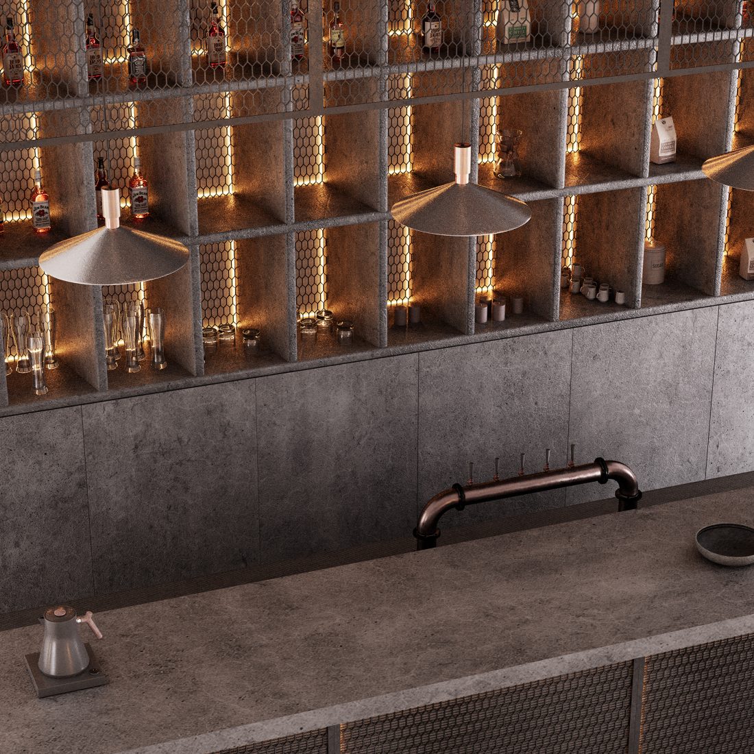 Industrial Bar Counter - 3D Model for Corona