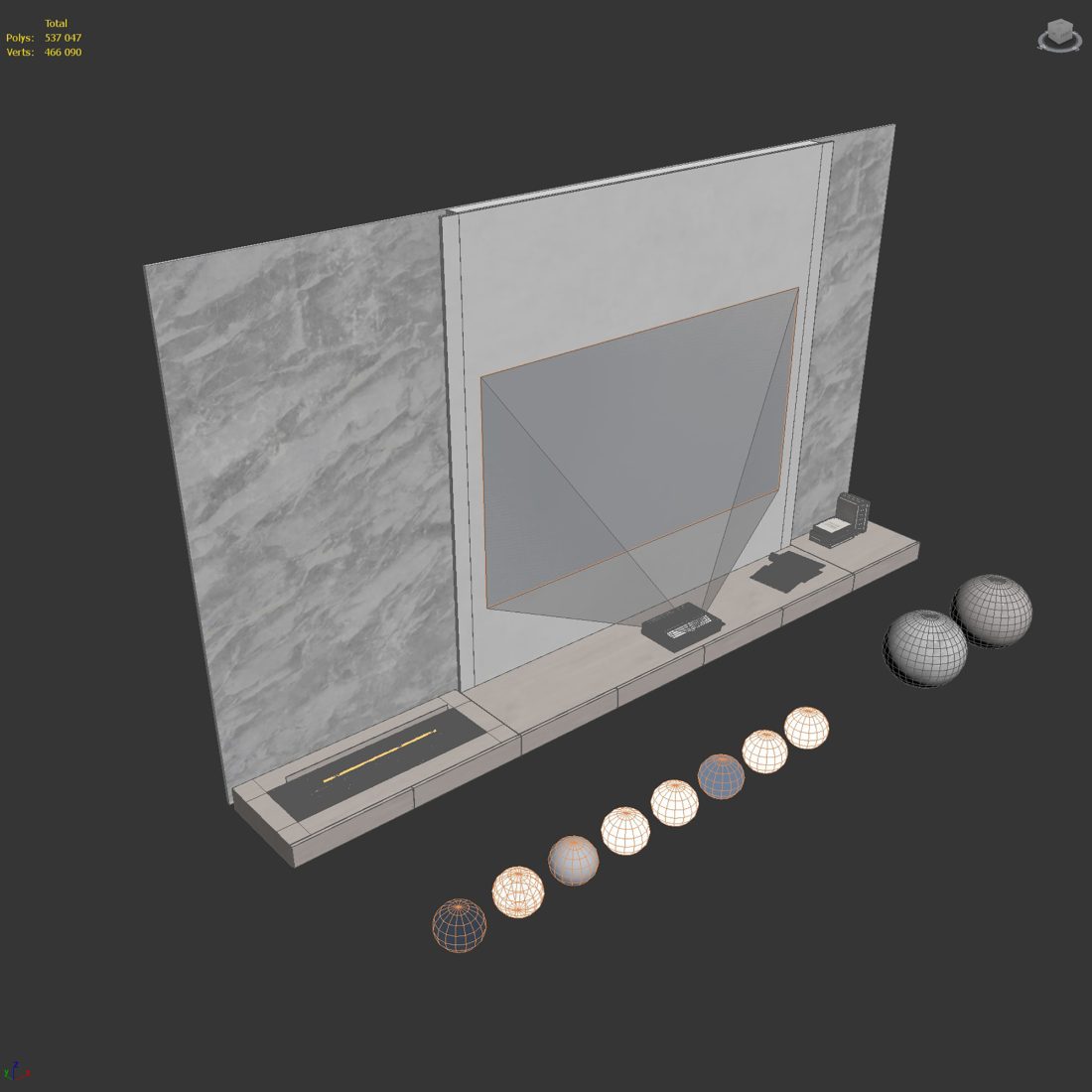 TV Wall Set 73 With Laser Projector - 3D Model for VRay, Corona