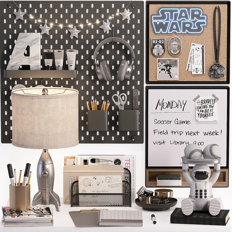M Study Desk Decor And Pinboard For Teenager 03 - 3D Model for VRay, Corona