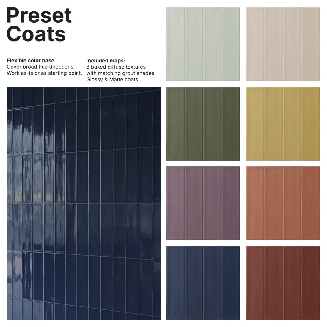 Subway Tile 3x12" Stack Bond - 3D Model for VRay, Corona