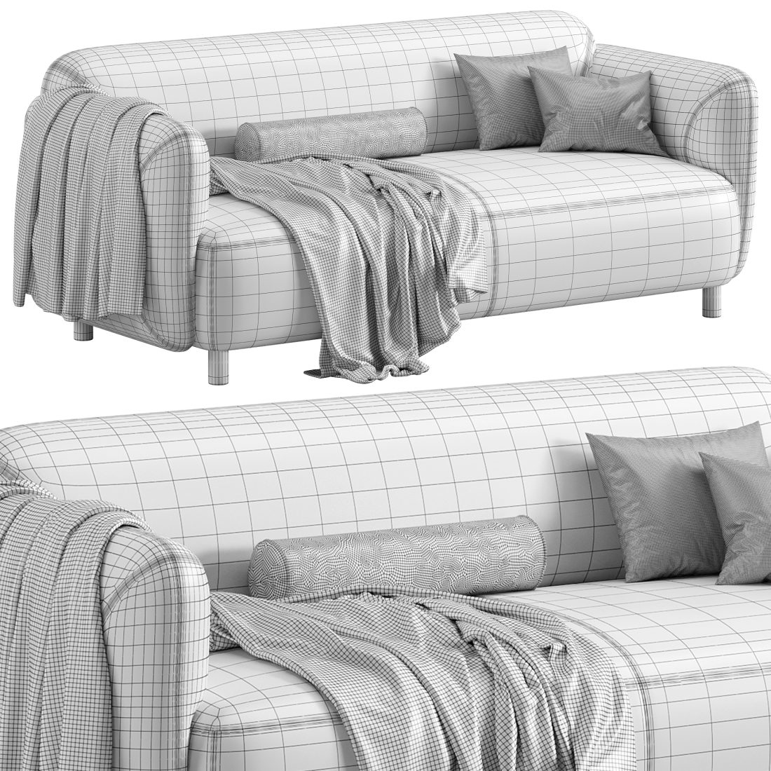 Sofa Pipel-3 Bucle White By Divan.ru - 3D Model for VRay, Corona