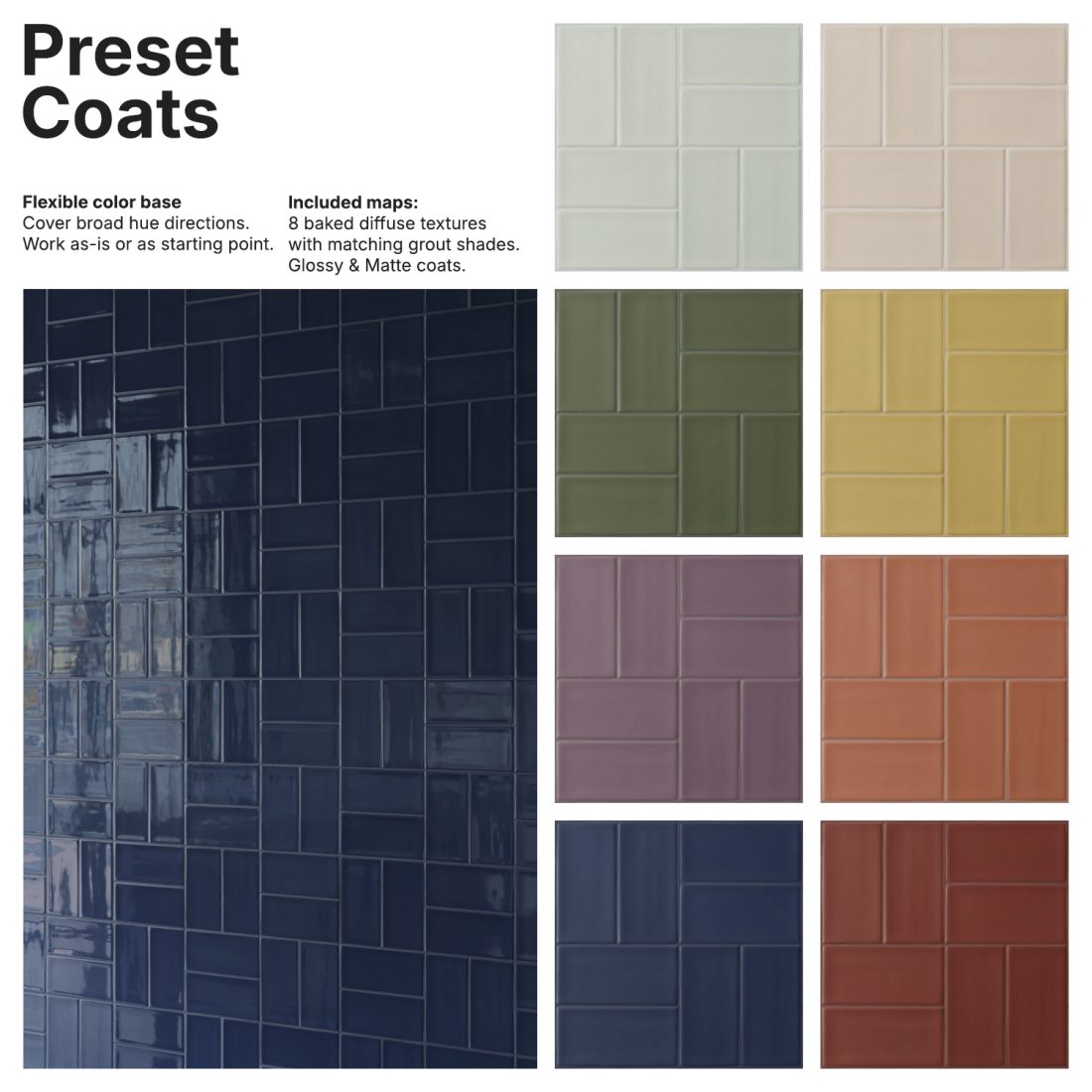 Subway Tile 3x6" Crosshatch 2x2 Texture / PBR Material | CGMood