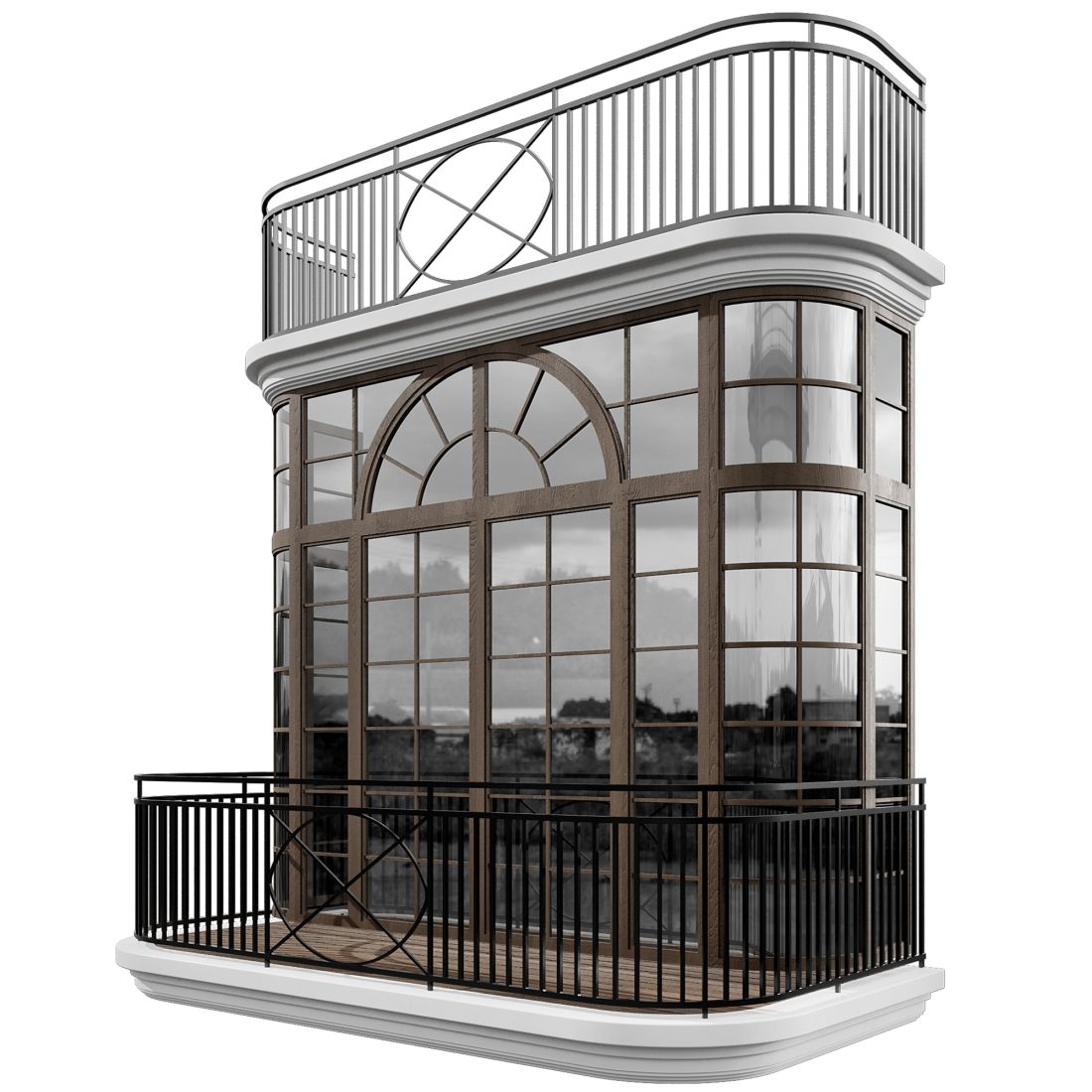 Classic Balcony With Arched Windows 3D Model for VRay | CGMood