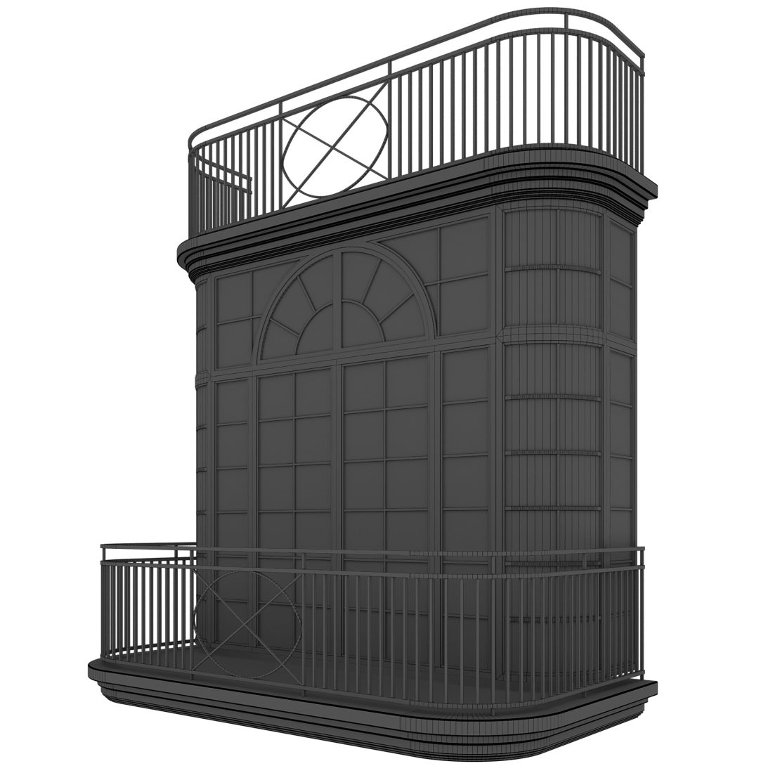 Classic Balcony With Arched Windows 3D Model for VRay | CGMood