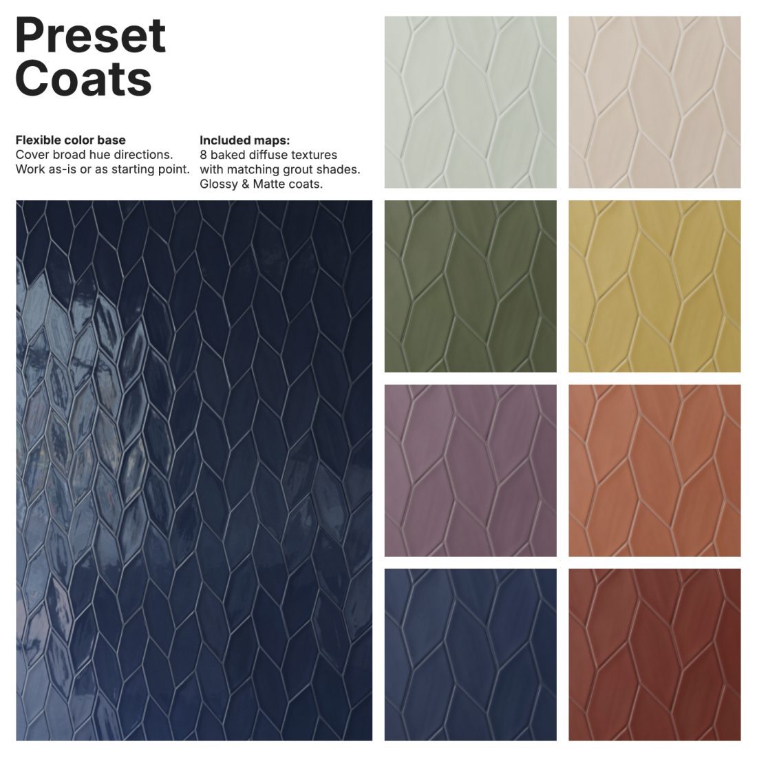 Wide Hex (picket) Tiles 3х8 1/2" Braid Texture / PBR Material | CGMood