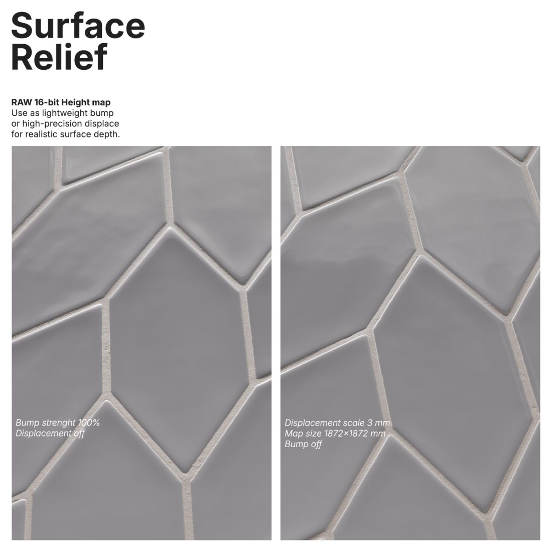 Wide Hex (picket) Tiles 3х8 1/2" Braid Texture / PBR Material | CGMood