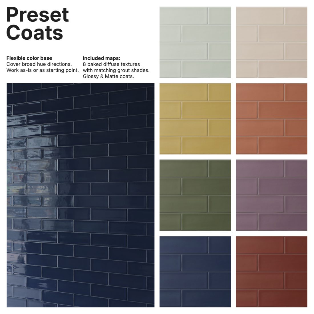 Subway Tile 3x9" Running Bond Half Offset Texture / PBR Material | CGMood