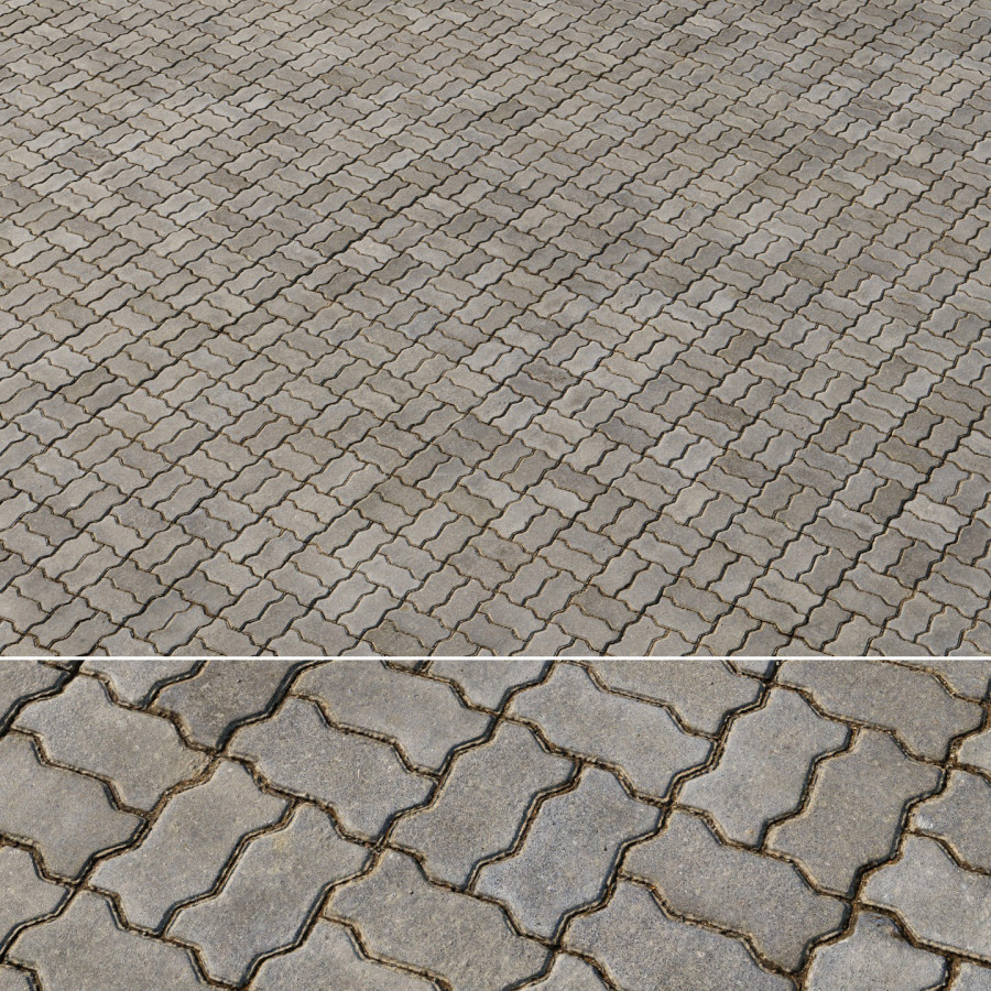 Zig-zag Grey Paving Stone Material 08 - 3D Model for VRay, Corona