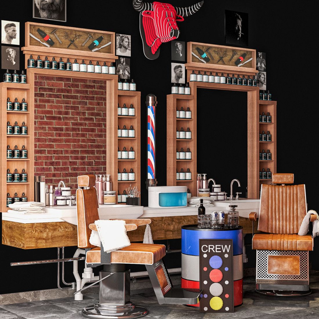 Baber Shop 4 3D Model for VRay, Corona | CGMood